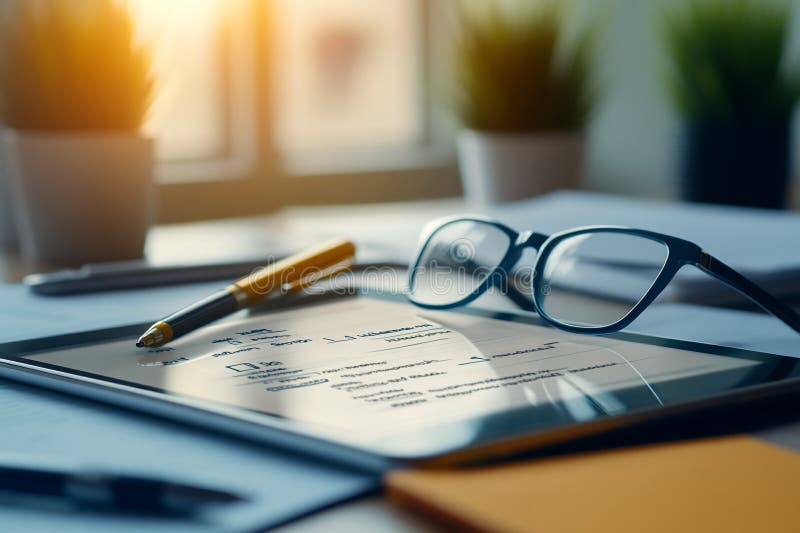 Tablet with Documents, Office Setting, Planning, Work in Progress ...