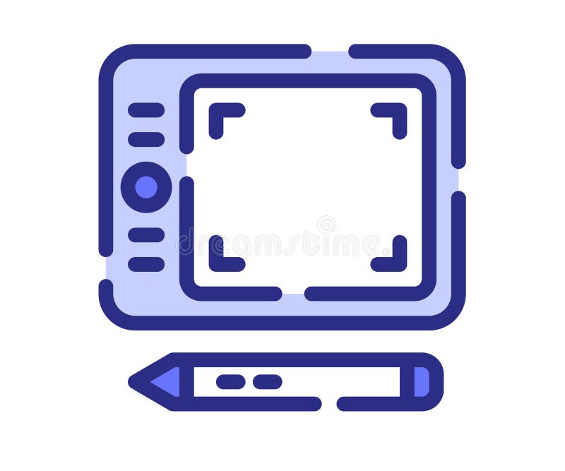 Tablet Drawing Pen Single Isolated Icon with Dash or Dashed Purple Line ...