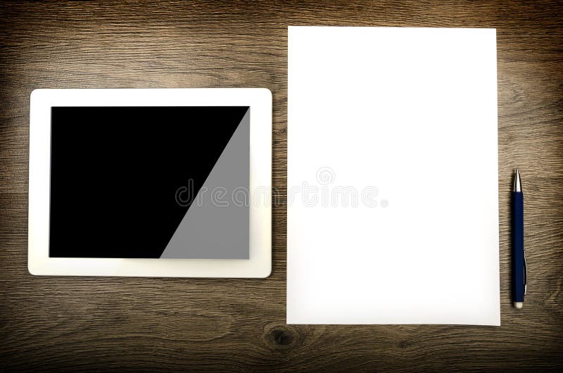 Tablet with an Empty Screen and Paper Stock Image - Image of mobility ...
