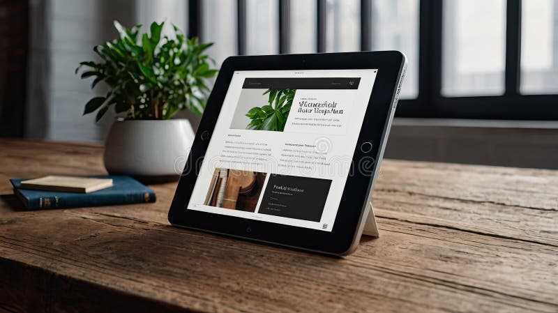 A Tablet with a Blank Screen Resting on a Wooden Table Stock Photo ...