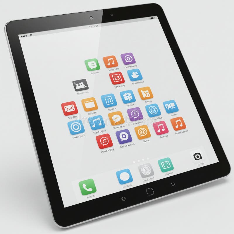 A Tablet Featuring a Home Screen with a Variety of Colorful App Icons ...