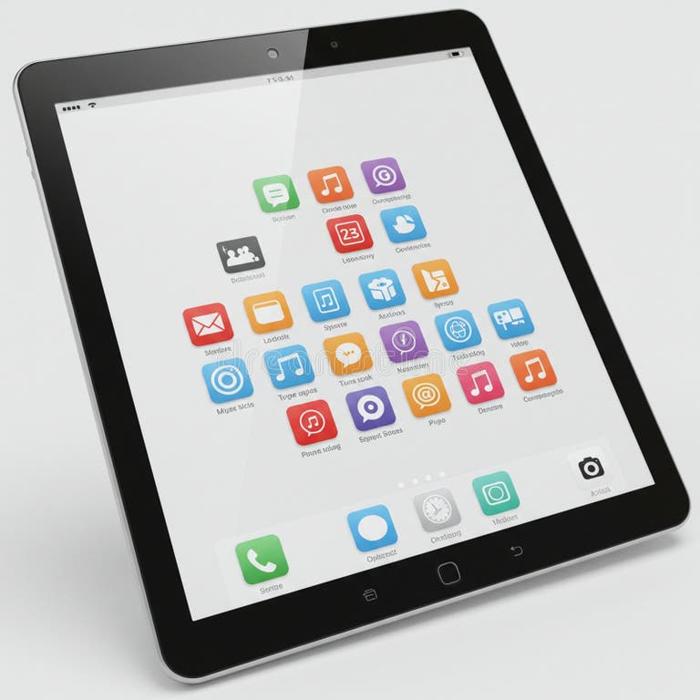 A Tablet Featuring a Home Screen with a Variety of Colorful App Icons ...