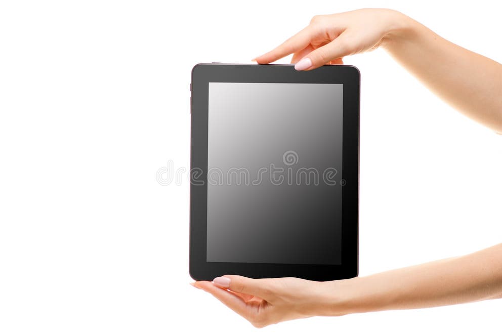 Tablet in Female Hands Isolation Stock Image - Image of icon, blank ...