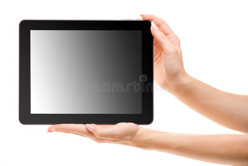 Tablet in Female Hands Isolation Stock Image - Image of electronic ...