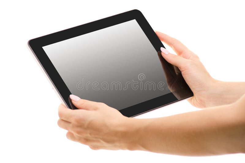 Tablet in Female Hands Isolation Stock Image - Image of page, mobile ...