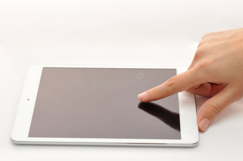 Tablet stock image. Image of finger, hand, tablet, white - 62111987
