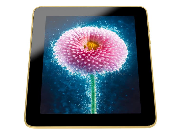 Tablet - flower image stock image. Image of notepad, liquid - 67837319