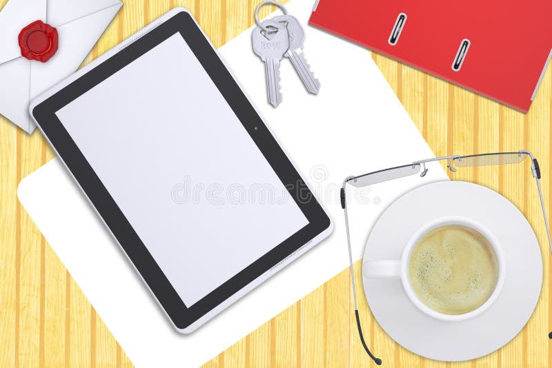 Tablet with Folder and Keys Stock Photo - Image of envelope, tablet ...