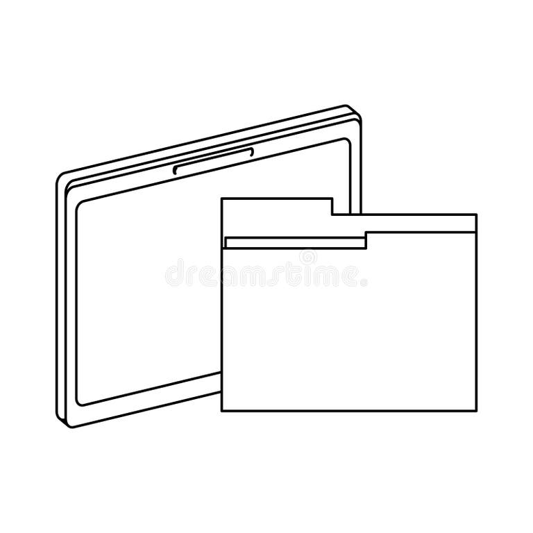 Tablet and Folder Symbol Black and White Stock Vector - Illustration of ...