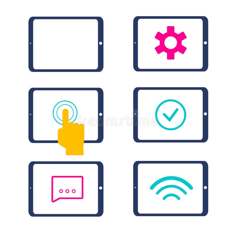 Tablet Functions and Settings in a Flat Style. Vector Illustration ...