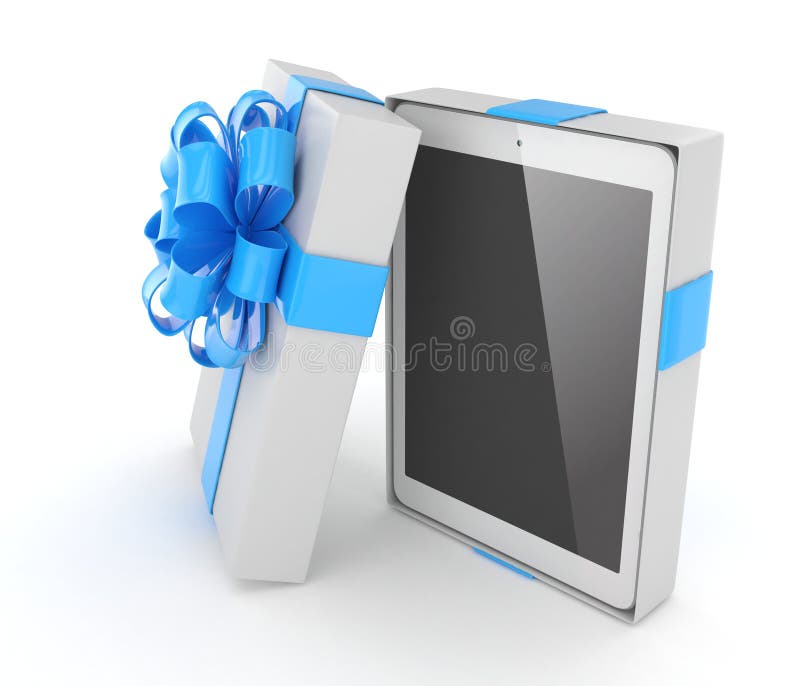 Tablet in Gift Box. 3D Rendering. Stock Illustration - Illustration of ...