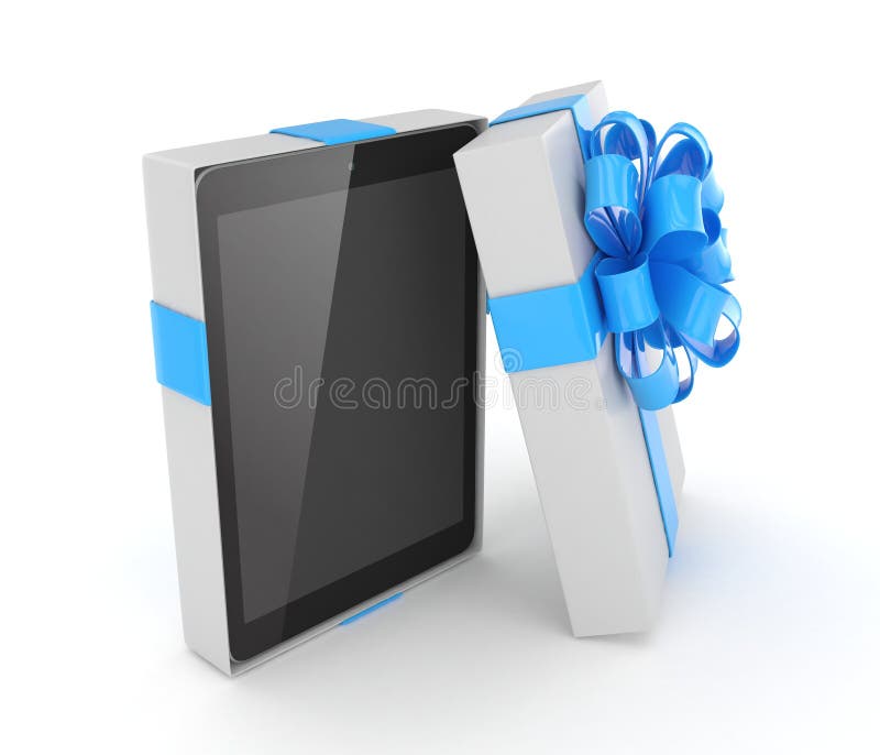Tablet in Gift Box. 3D Rendering. Stock Illustration - Illustration of ...