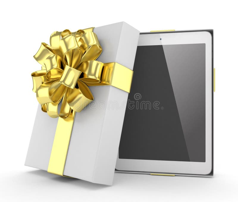 Tablet in Gift Box. 3D Rendering. Stock Illustration - Illustration of ...