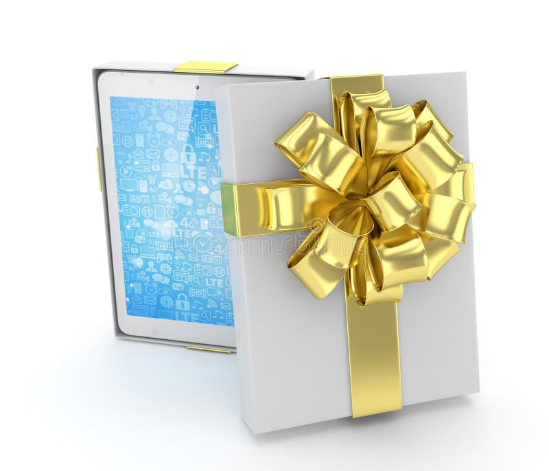 Tablet in Gift Box. 3D Rendering. Stock Illustration - Illustration of ...