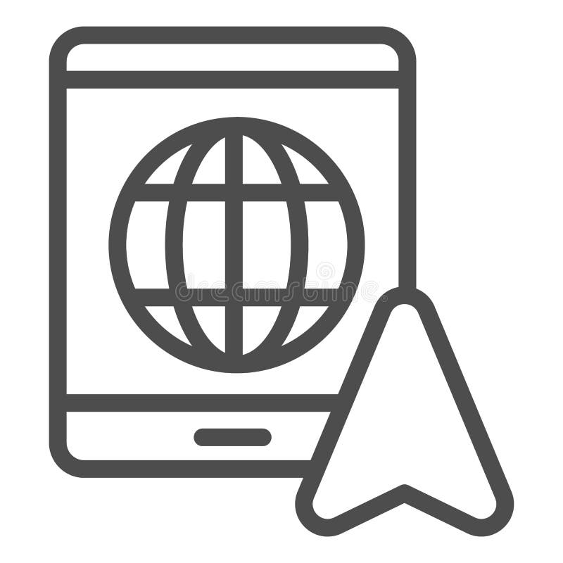 Gps Navigation Line and Glyph Icon. Tablet with Map Vector Illustration ...