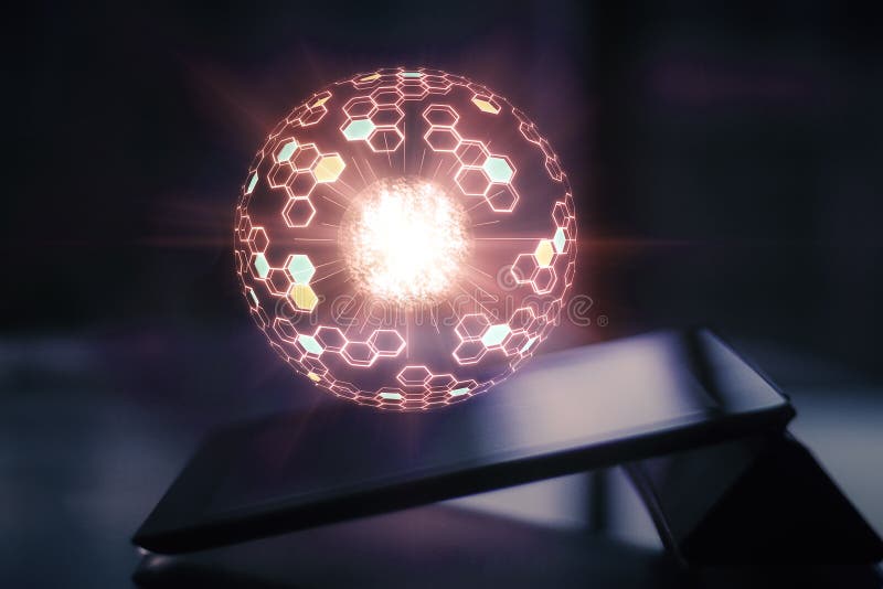 Tablet with glowing sphere stock illustration. Illustration of ...