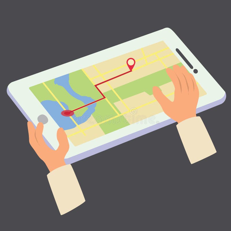 Tablet GPS Map with Hands Vector Stock Vector - Illustration of place ...