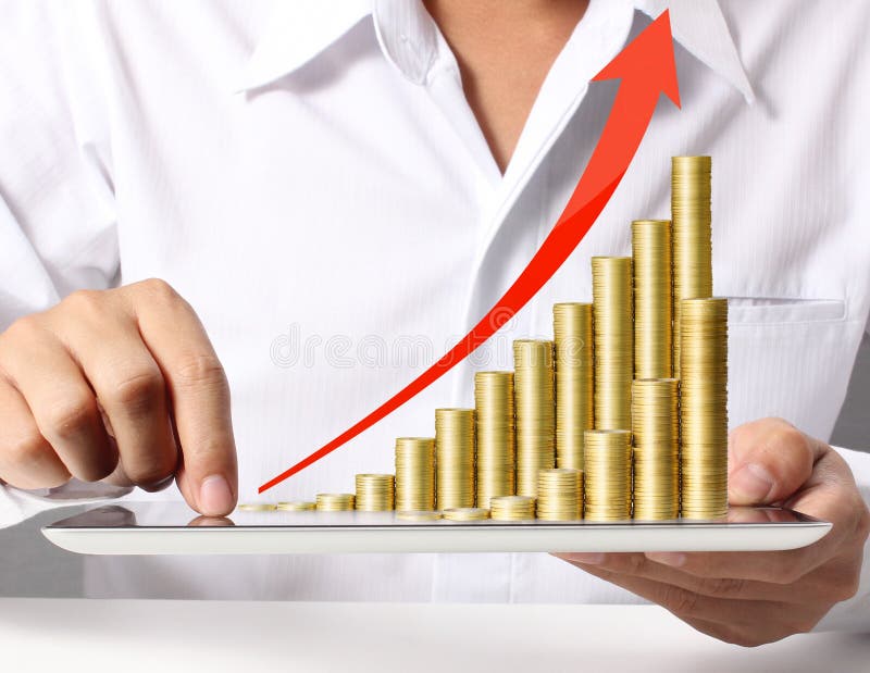 Tablet with the Graph ,gold Coins Stock Image - Image of mobile ...