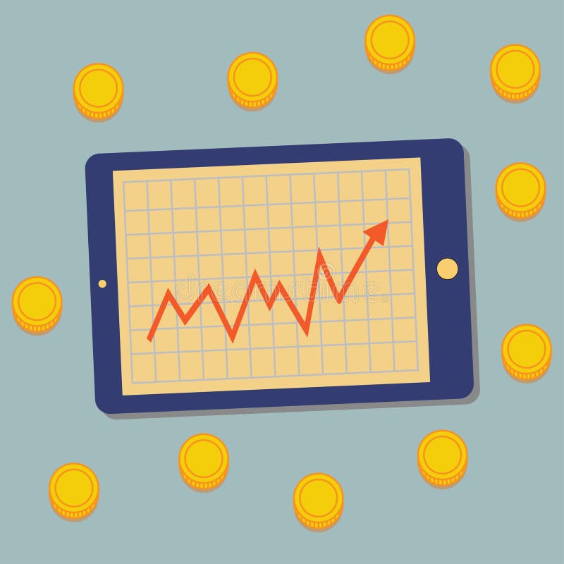 Tablet with Graph ,gold Coins Stock Illustration - Illustration of ...
