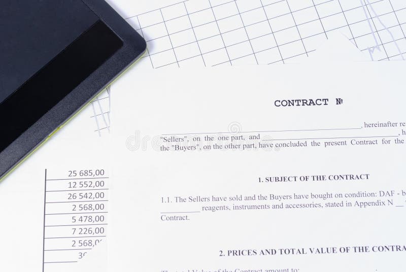 Tablet, the Graphics and the Title Page of the Contract Stock Image ...