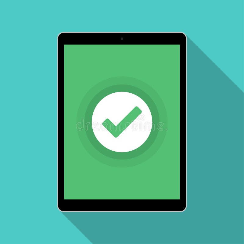 Tablet with Green Checkmark Notification in a Flat Design Stock Vector ...