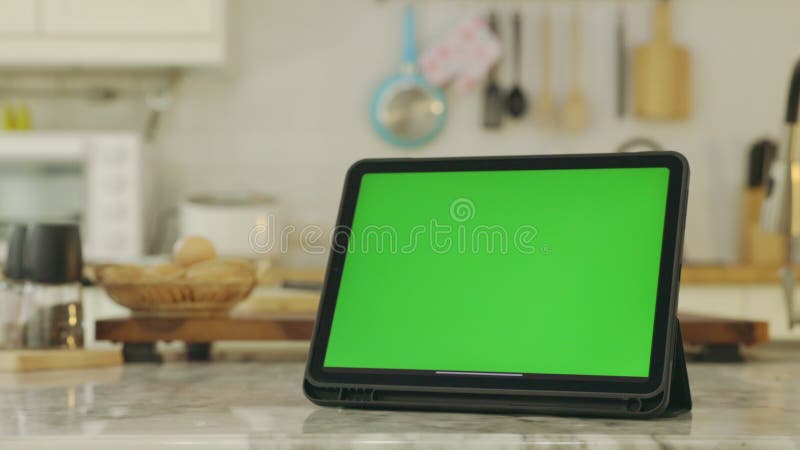 Tablet with Green Screen Chroma Key . in Kitchen at Home Stock Footage ...