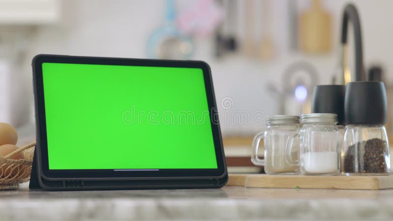 Tablet with Green Screen Chroma Key . in Kitchen at Home Stock Video ...