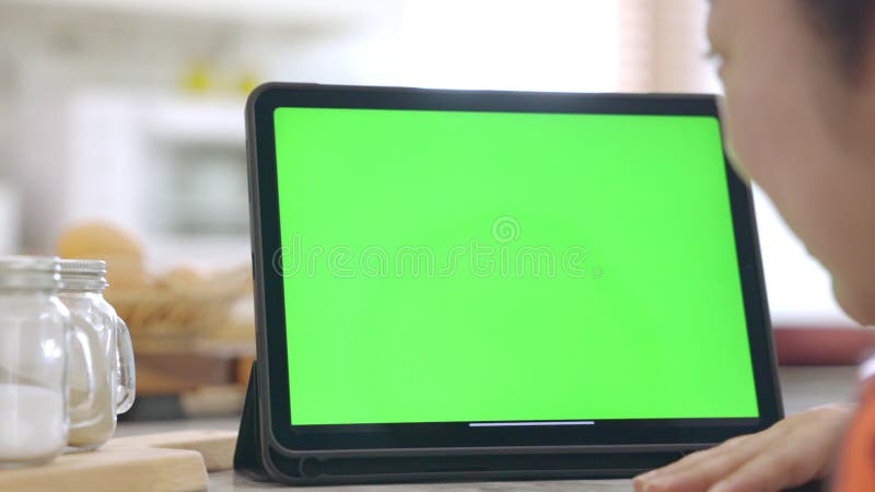 Tablet with Green Screen Chroma Key . in Kitchen at Home Stock Video ...