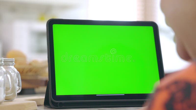 Tablet with Green Screen Chroma Key . in Kitchen at Home Stock Video ...