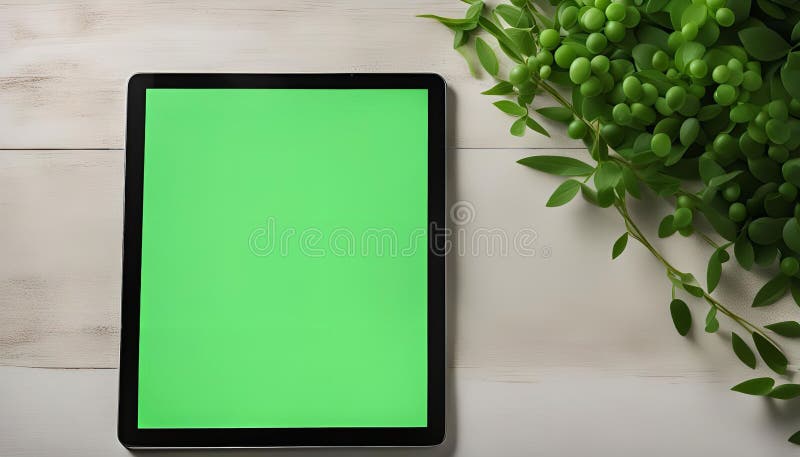 Tablet Green Screen with Green Plant for Mockup Stock Illustration ...