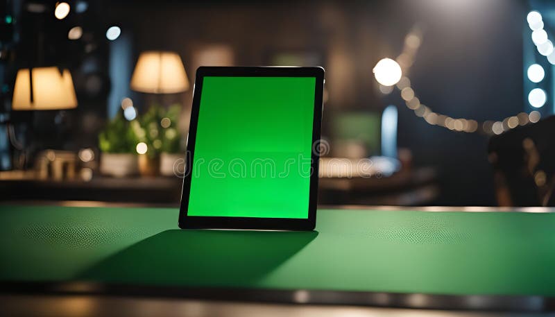 Tablet with Green Screen on a Table Stock Illustration - Illustration ...