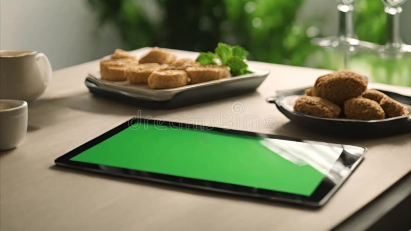 Tablet with Green Screen on a Table Stock Video - Video of interface ...