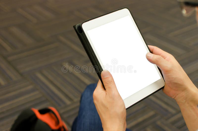 Tablet in hand stock image. Image of technology, touch - 53816579
