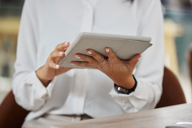 Tablet, Hand and Desk in Office for Work with Design for Planning with ...