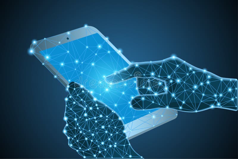 Tablet in Hands Low Poly Wireframe and Lights Stock Vector ...