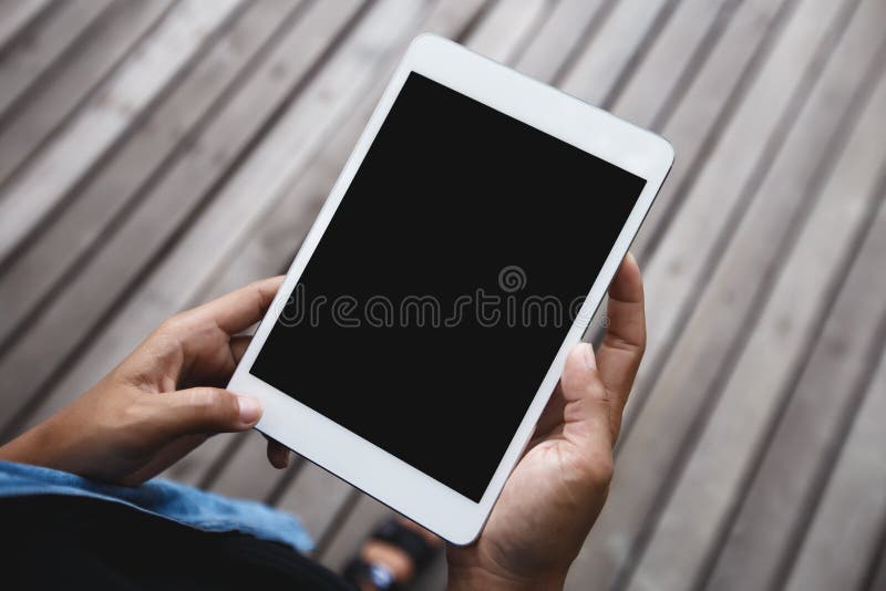 Tablet in Hand on Top Angle View Stock Image - Image of angle, side ...