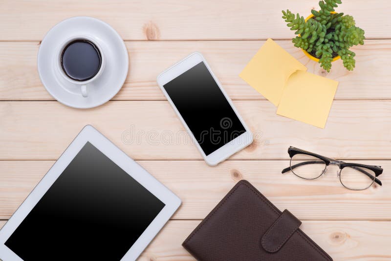 Tablet Header Image. Office Stuff, Workplace, Top View Stock Image ...