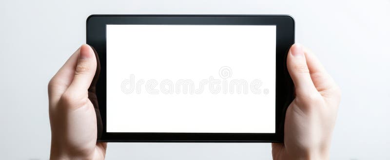 The Tablet Held in Hands with a Blank Screen for Design Purposes..AI ...