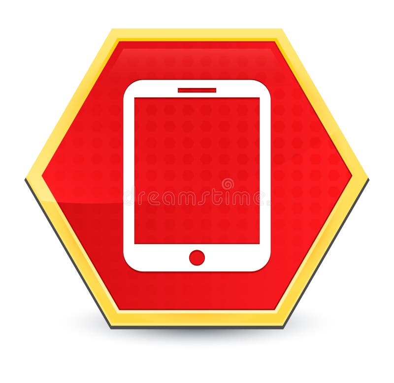 Tablet Icon Abstract Red Hexagon Button Bright Yellow Frame Elegant ...