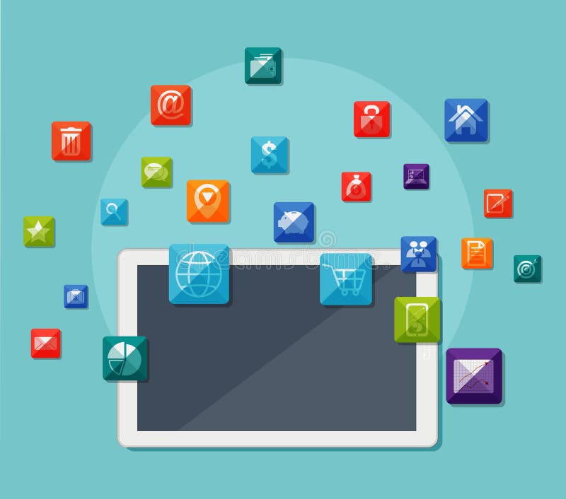 Tablet Computer and Mobile Phones with Colorful Application Icon Stock ...