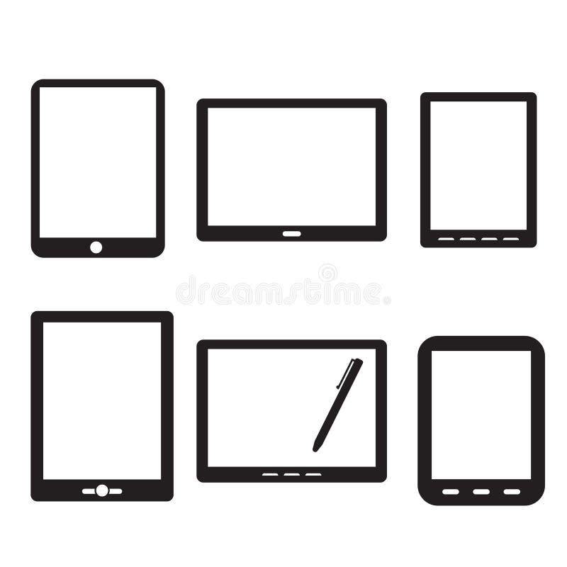 Tablet Icons Set - Media, Settings, Web Stock Illustration ...