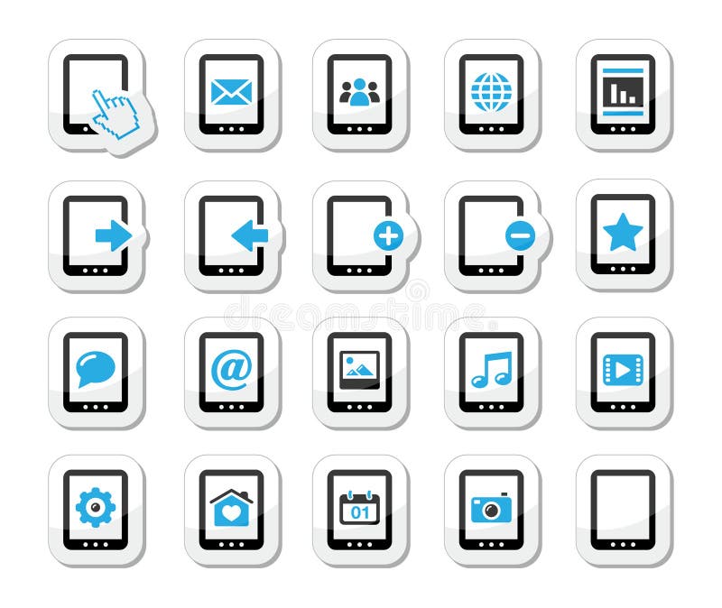 Tablet Icons Set - Media, Settings, Web Stock Illustration ...