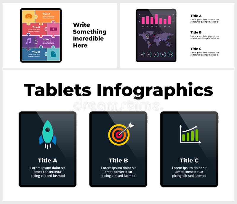Tablet Infographic Template Presentation. Electronic Device Mockups. 3 ...