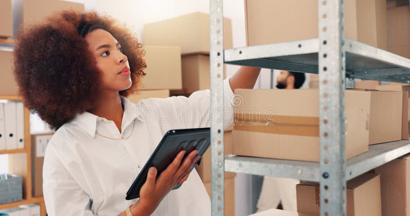Tablet Inventory Checklist Woman Warehouse Logistics Route Tracking ...