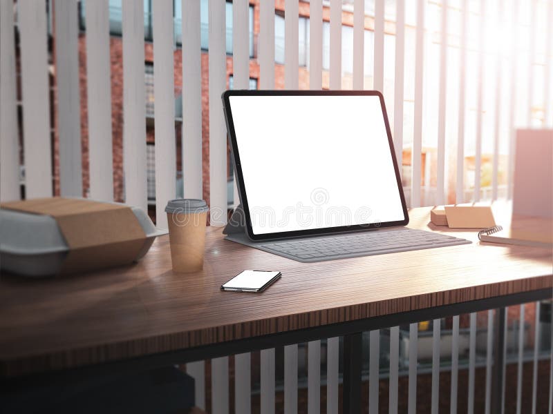 Workroom Desk with Computer Display with Isolated Screen for Mockup ...