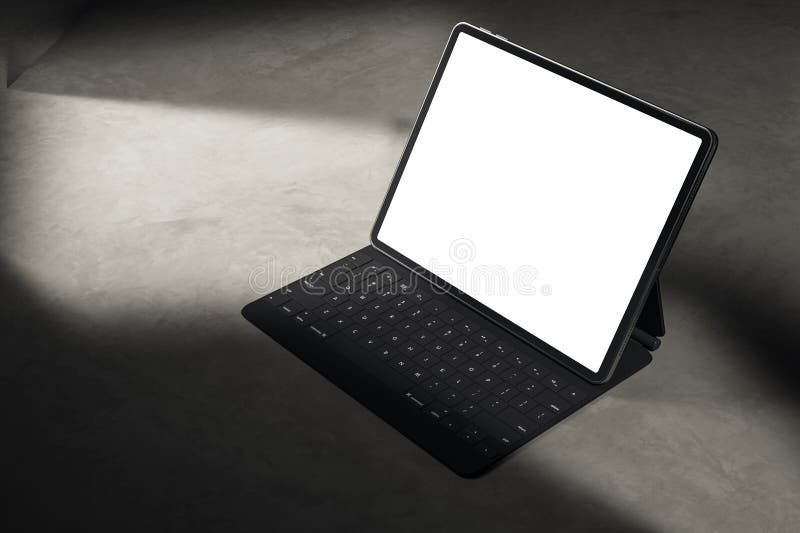 Tablet with Keyboard Mockup on Dark Background. 3D Rendering Stock ...