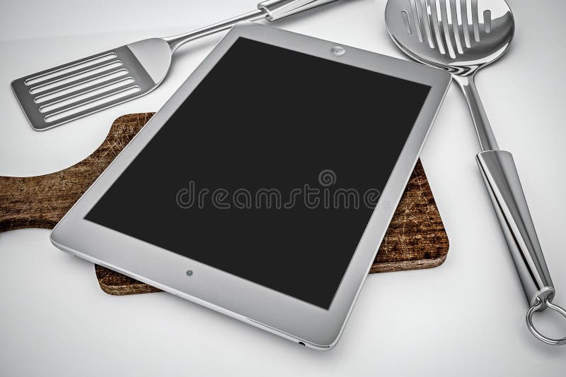Tablet in kitchen stock photo. Image of fork, ground - 46026992