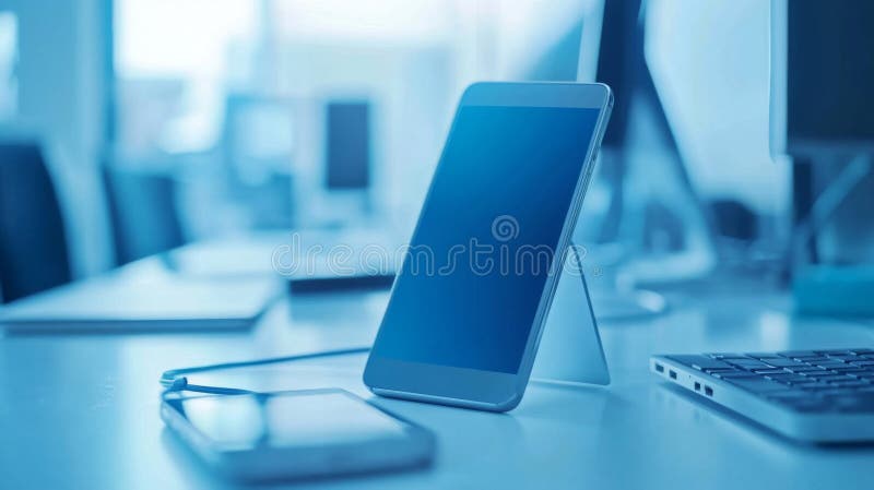 Tablet and Laptop on Modern Office Desk Stock Illustration ...