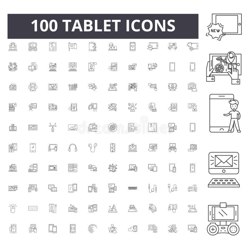 Tablet Line Icons, Signs, Vector Set, Outline Illustration Concept ...