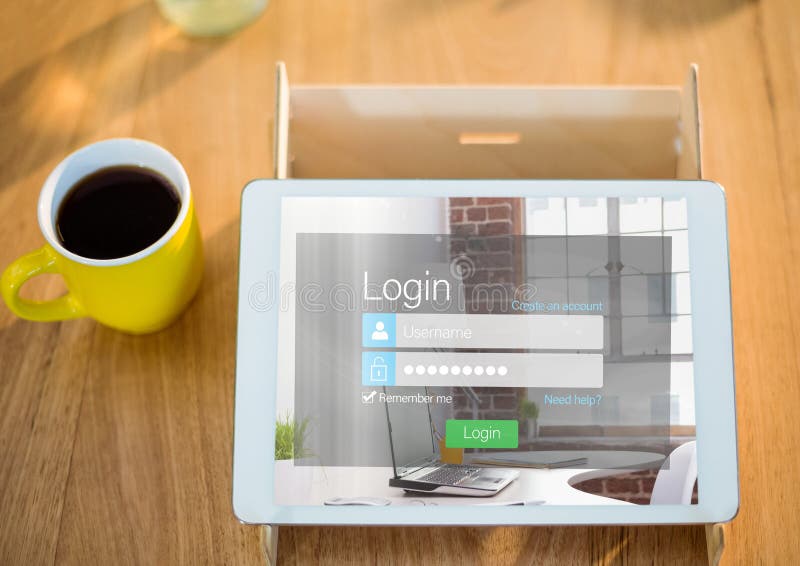 Tablet with Login Screen in a Table with a Coffee Stock Illustration ...